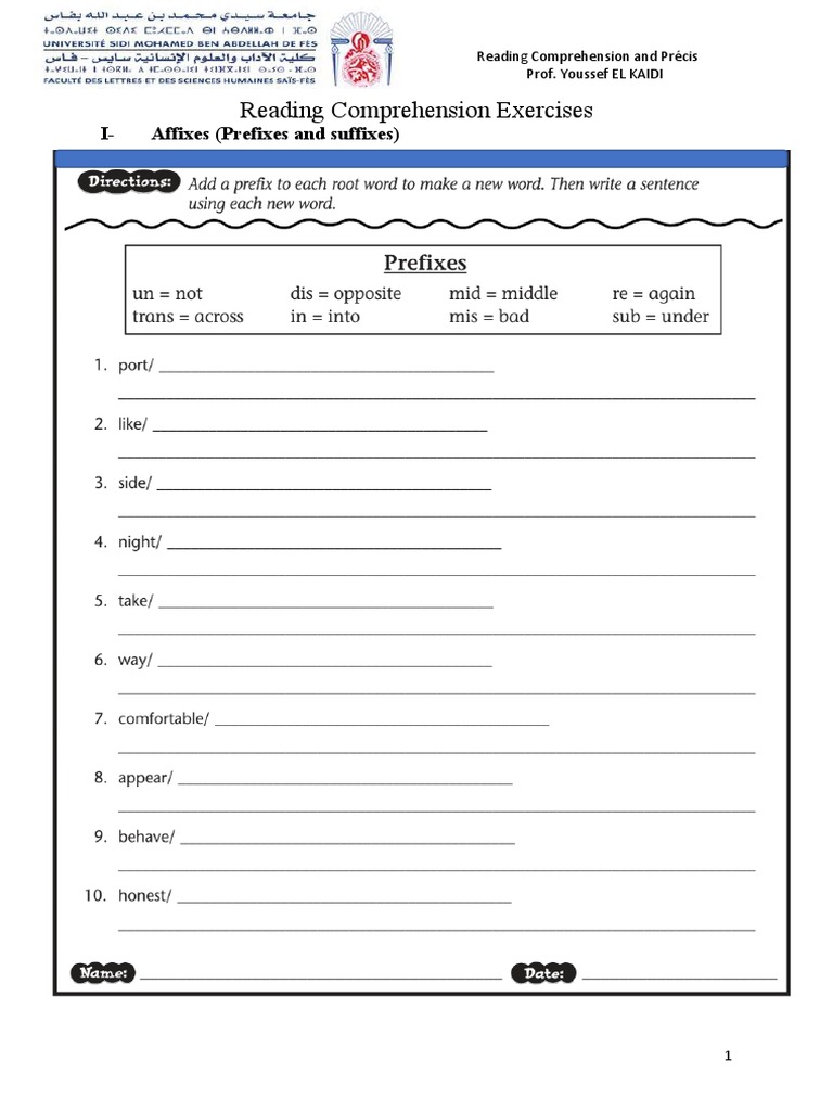Reading Comprehension Exercises S1 | PDF | Linguistic Morphology ...