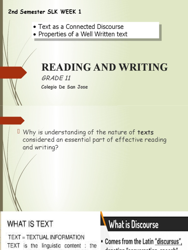 READING AND WRITING PPT Week 1 | PDF
