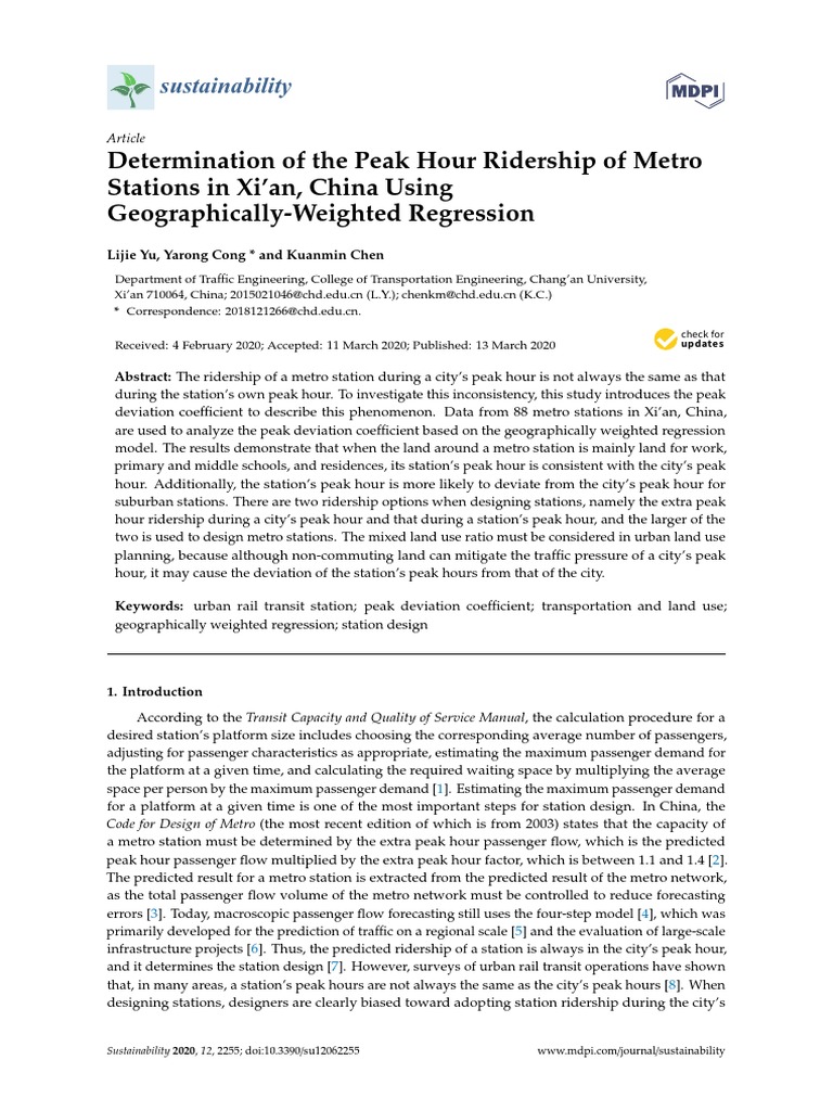 Determination of Peak Hour Ridership | PDF | Spatial Analysis | Forecasting