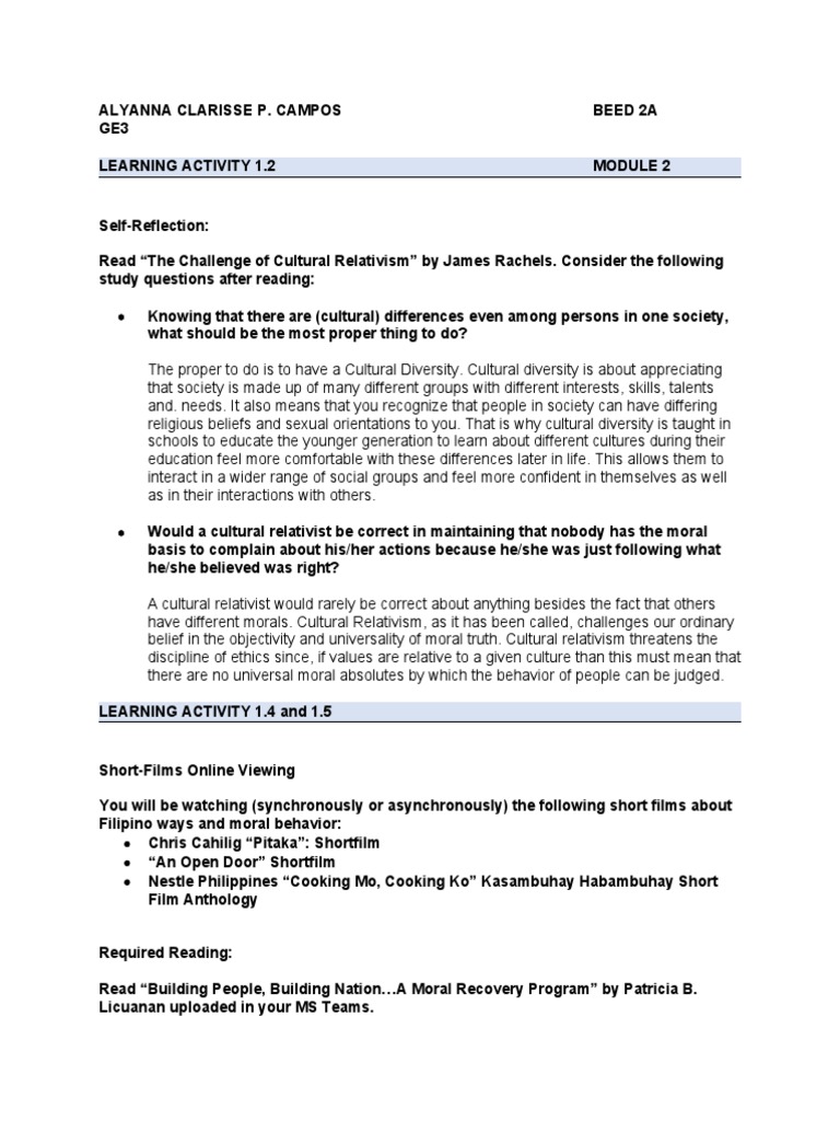 Camposalyannap (Module 2) | PDF | Relativism | Morality