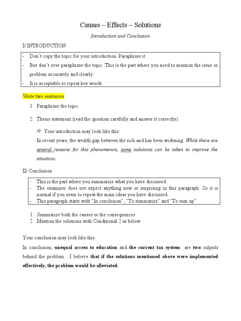 Intro Conclusion Causes Effects and Solutions . | PDF
