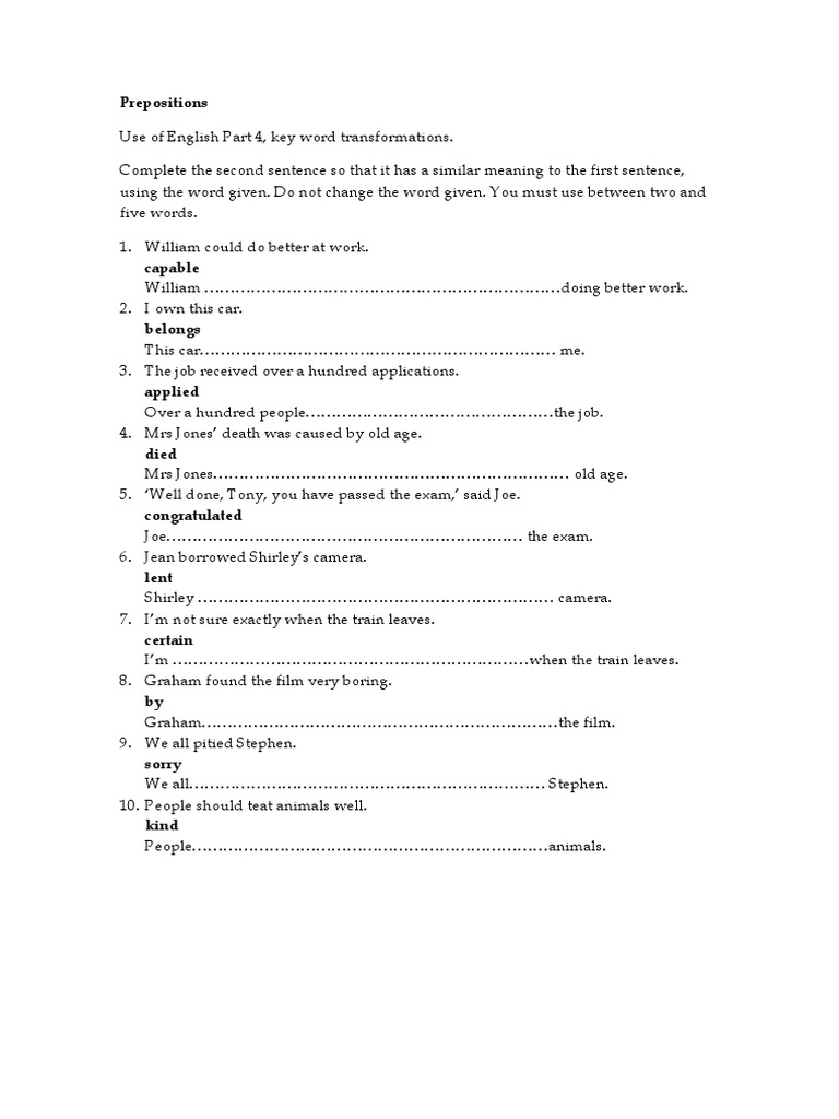 B2 Key Word Transformations Exercises | PDF