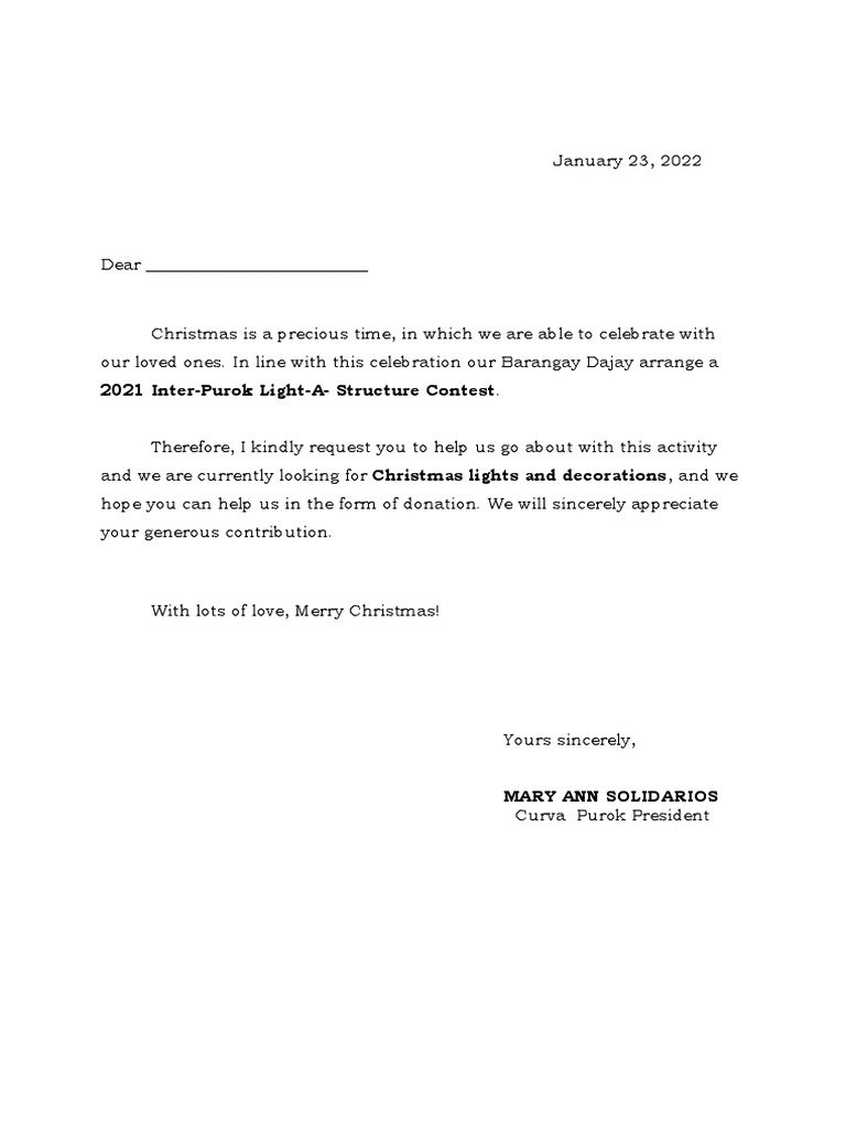Solicitation Letter For Christmas Decorations | PDF