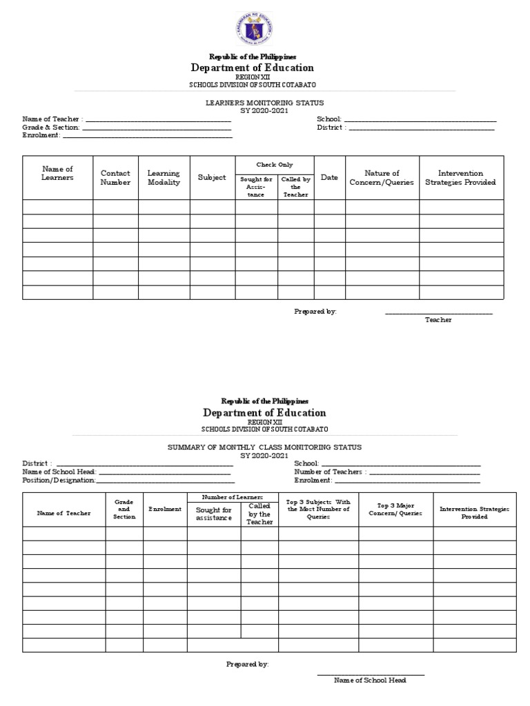 Monitoring Tool For School Head and Teacher | PDF | Communication ...
