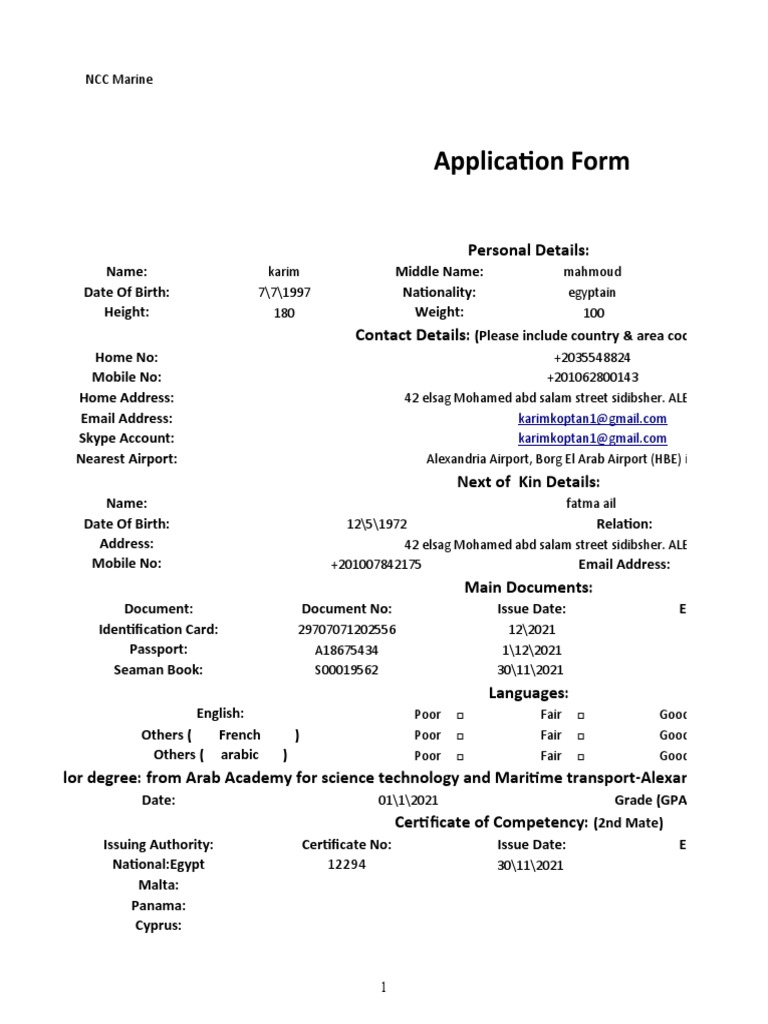 Application Form NNC | PDF | Oil Tanker | Sailor