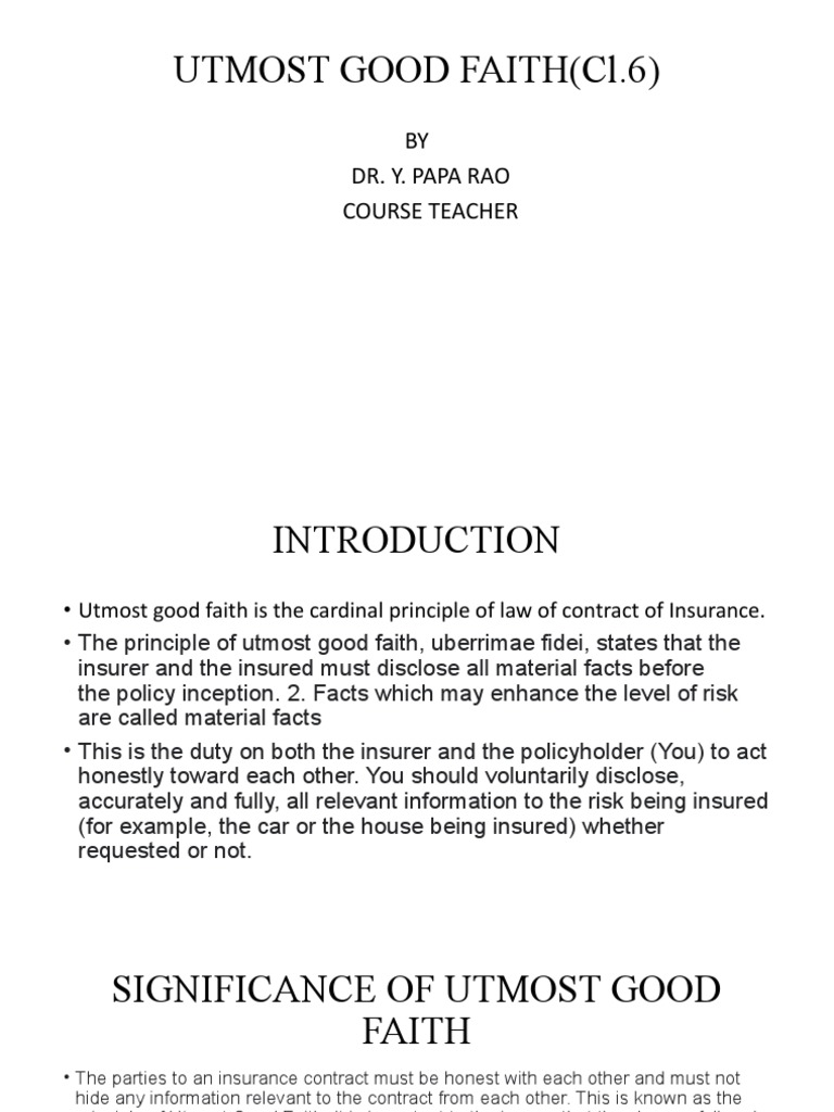 Utmost Good Faith | PDF | Insurance | Law Of Obligations