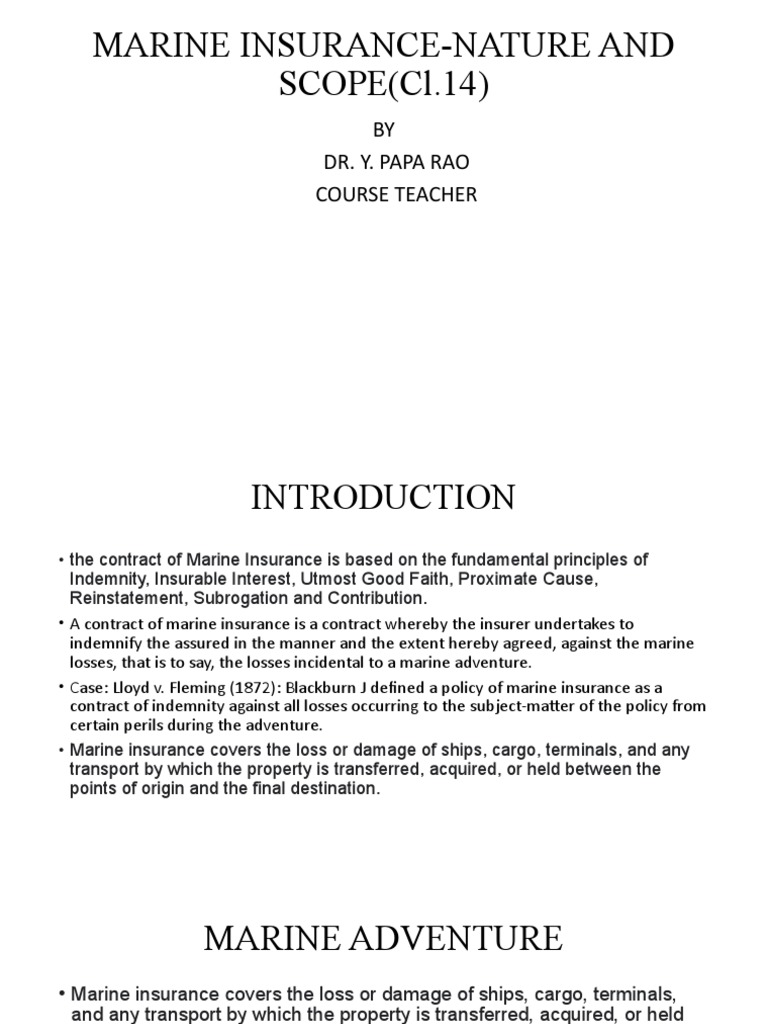 Nature and Scope of Marine Insurance | PDF | Insurance | Indemnity