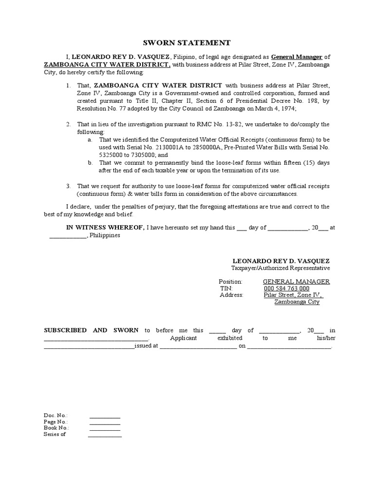 Sworn Statement-Bir - Loose Leaf | PDF | Justice | Crime & Violence