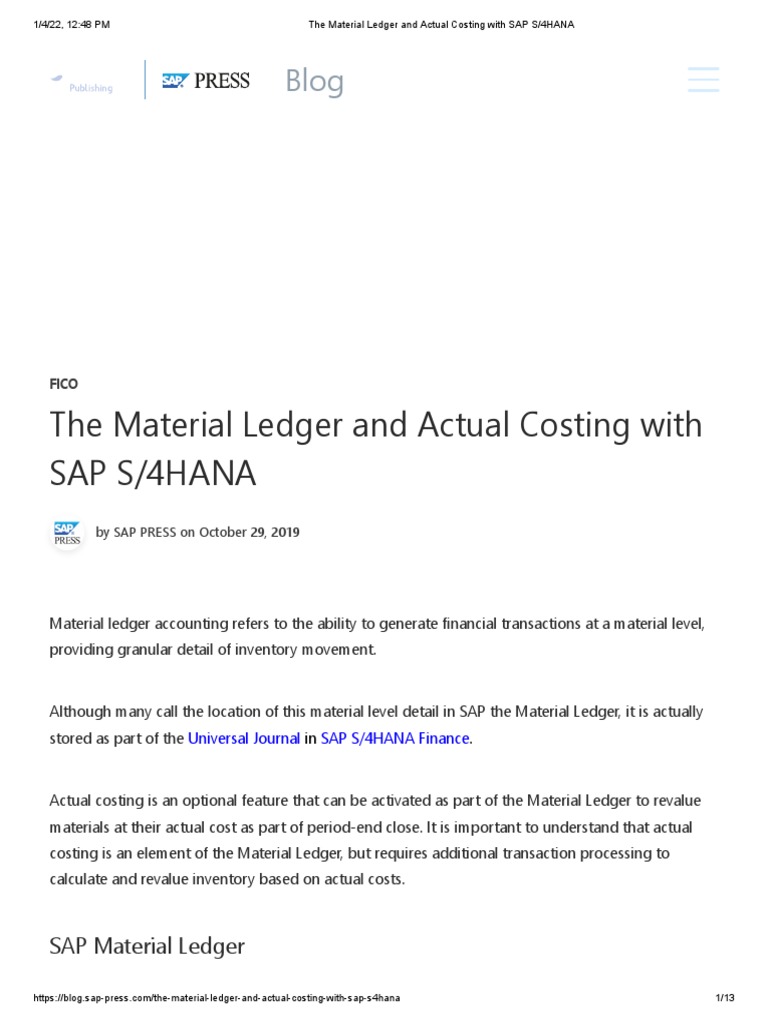 The Material Ledger and Actual Costing With SAP S - 4HANA | PDF ...