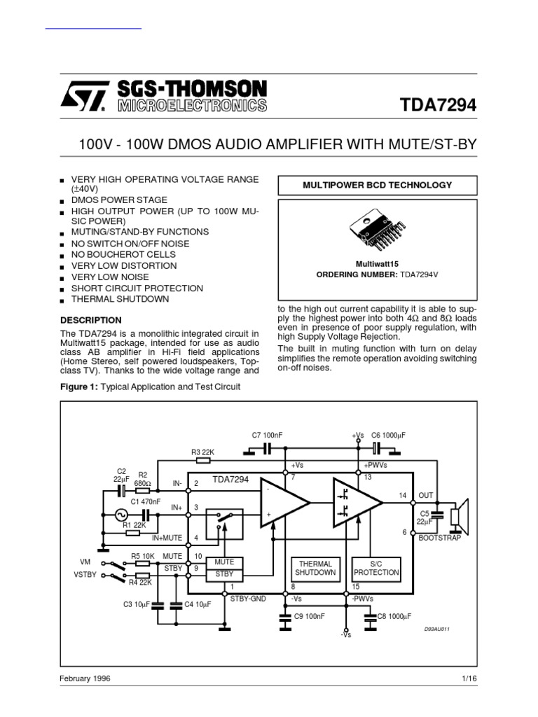 TDA7294V | PDF | Amplifier | Electronic Circuits