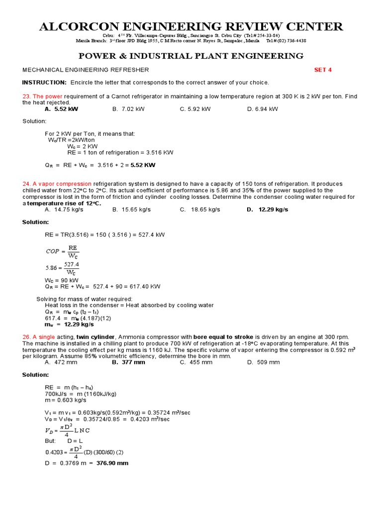 Alcorcon Engineering Review Center: Power & Industrial Plant Engineering | PDF | Heat Transfer ...