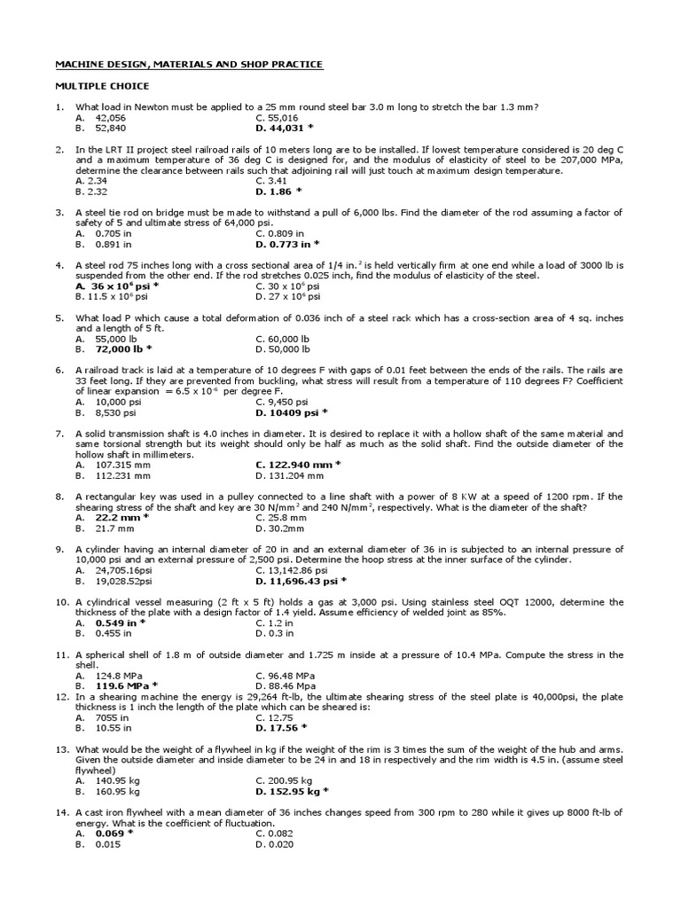 Machine Design Board Exam Questions | PDF | Gear | Strength Of Materials