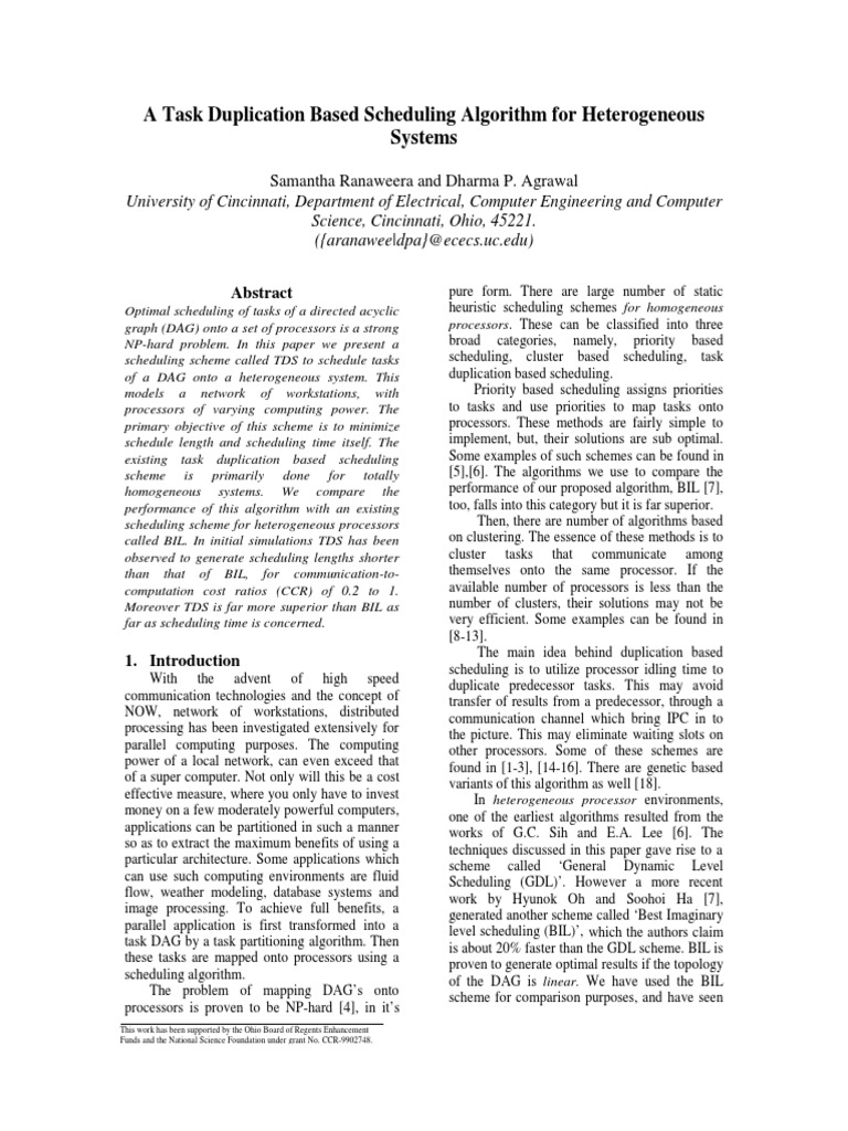 A Task Duplication Based Scheduling Algorithm For Heterogeneous Pdf Parallel Computing