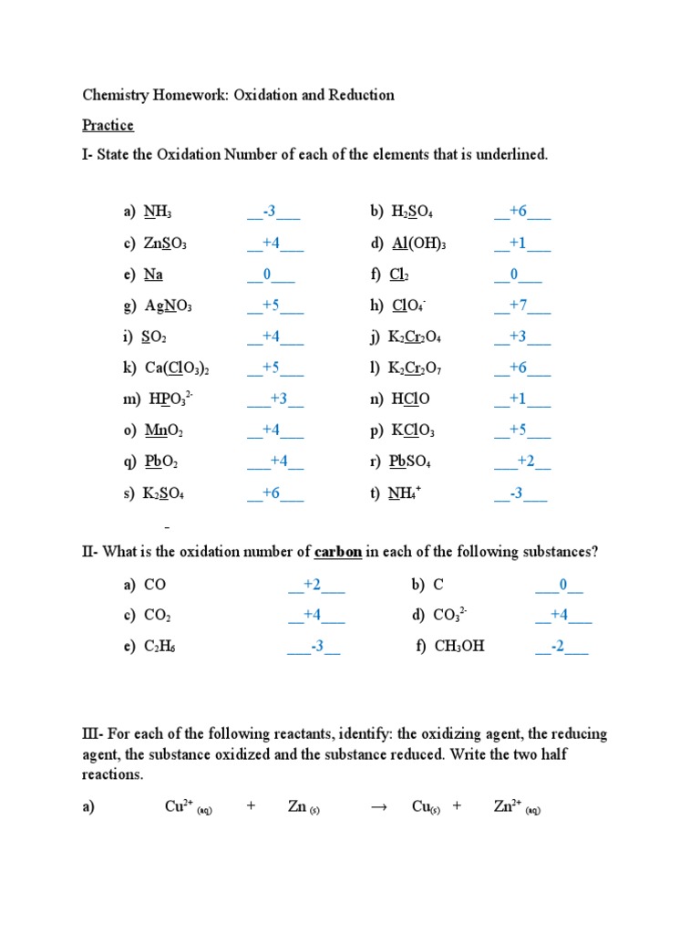 Understanding Oxidation-Reduction Reactions Through Practice Problems | PDF