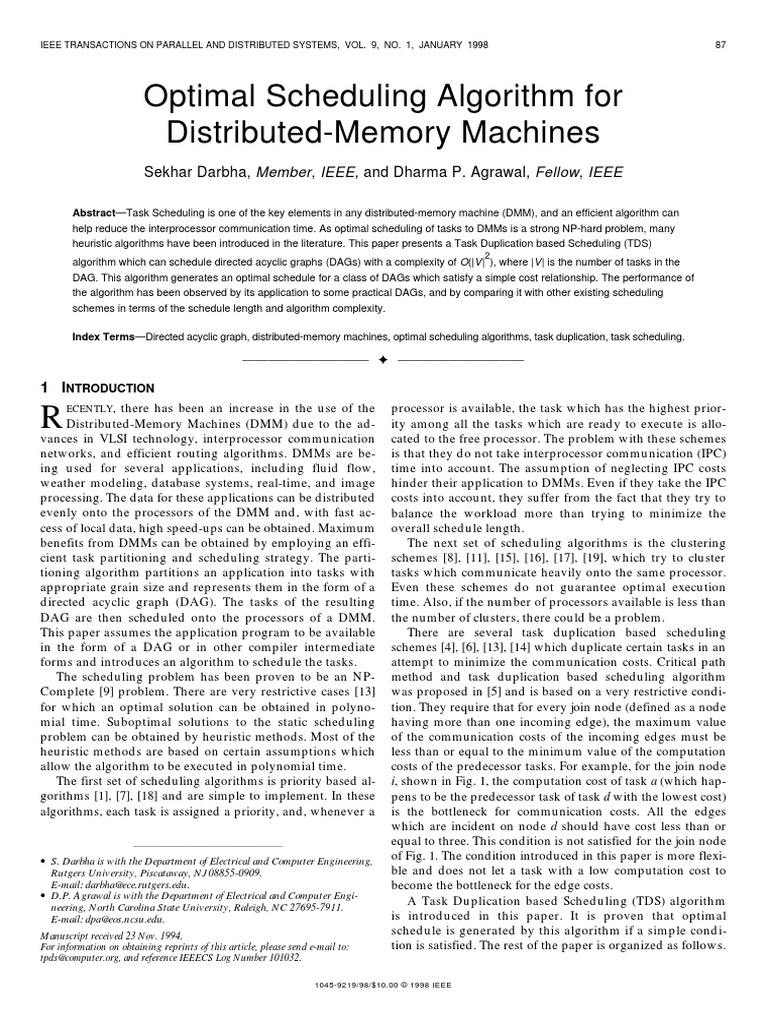 Optimal Scheduling Algorithm For Distributed Memory Machines Pdf Distributed Computing 9138