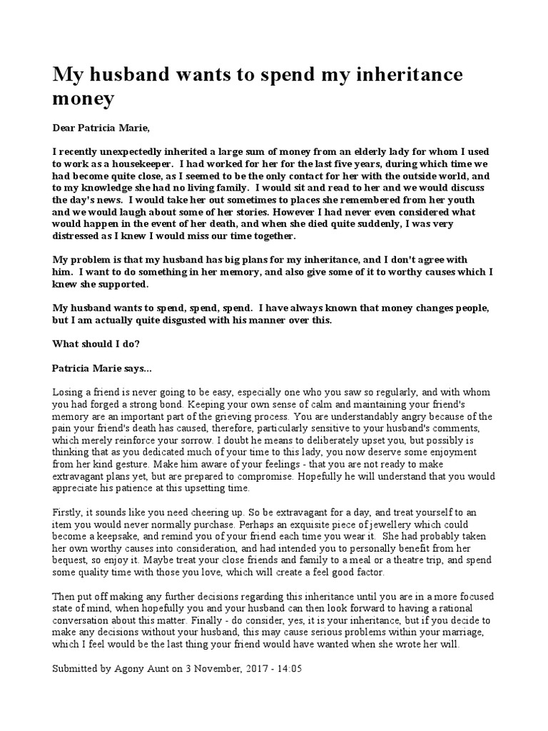 My Husband Wants To Spend My Inheritance Money | PDF