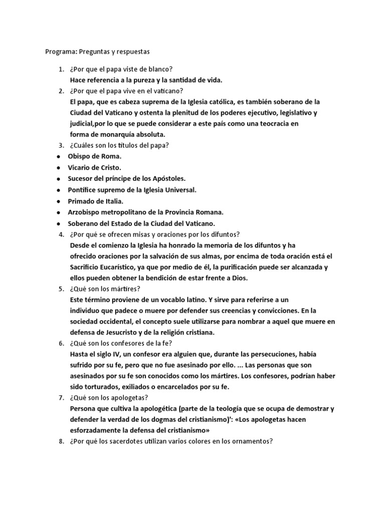 PRGM Preguntas y Respuestas | PDF | Iglesia Católica | Papa