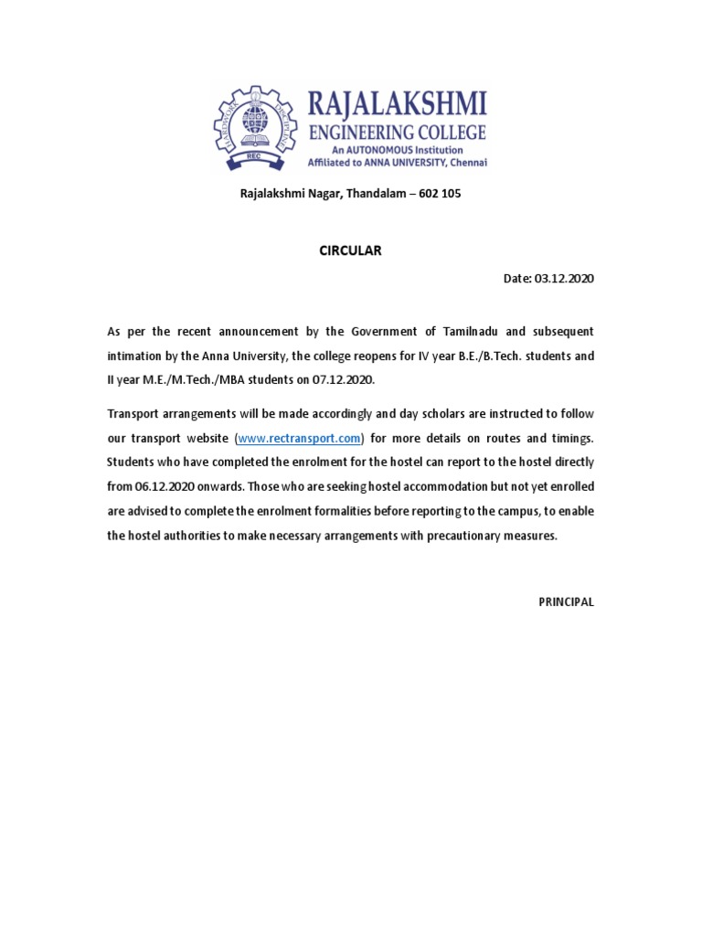 Final Yr Reopening Circular | PDF