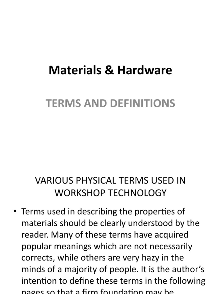 Materials & Hardware: Terms and Definitions | PDF | Ductility | Hardness
