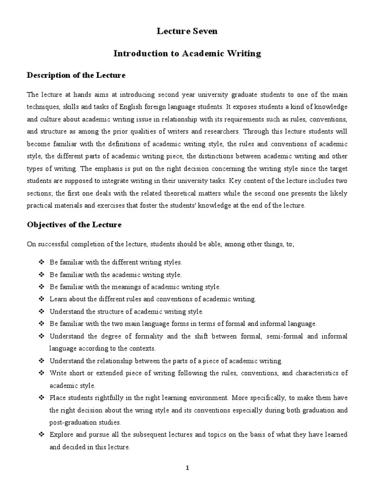 Lecture Seven Introduction To Academic Writing: Description of The ...