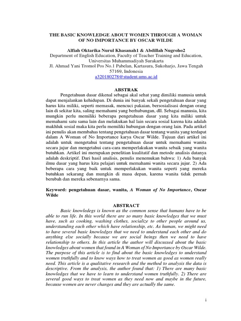 The Basic Knowledges About Women Through A Woman of No Importance by Oscar Wilde | PDF | Ilmu ...