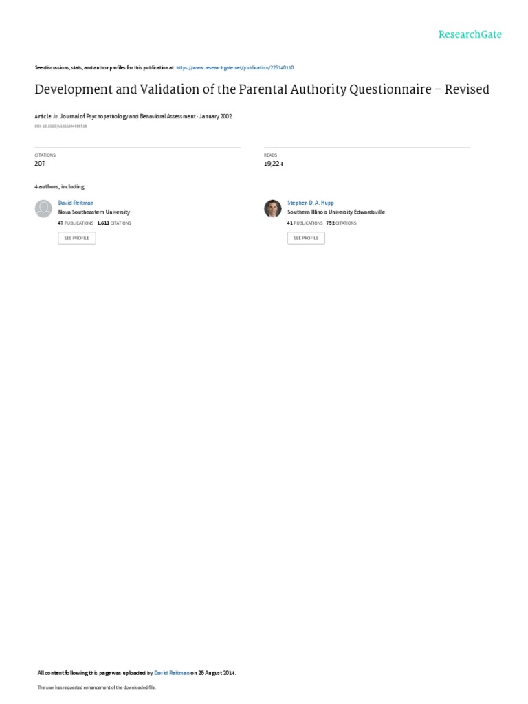 Development and Validation of The Parental Authority Questionnaire ...