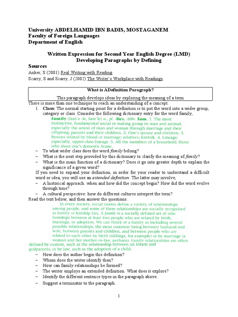 Developing Paragraphs by Defining | PDF | Family | Definition