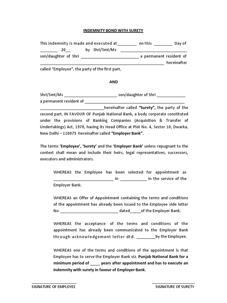 Indemnity Bond Summary | PDF | Indemnity | Surety