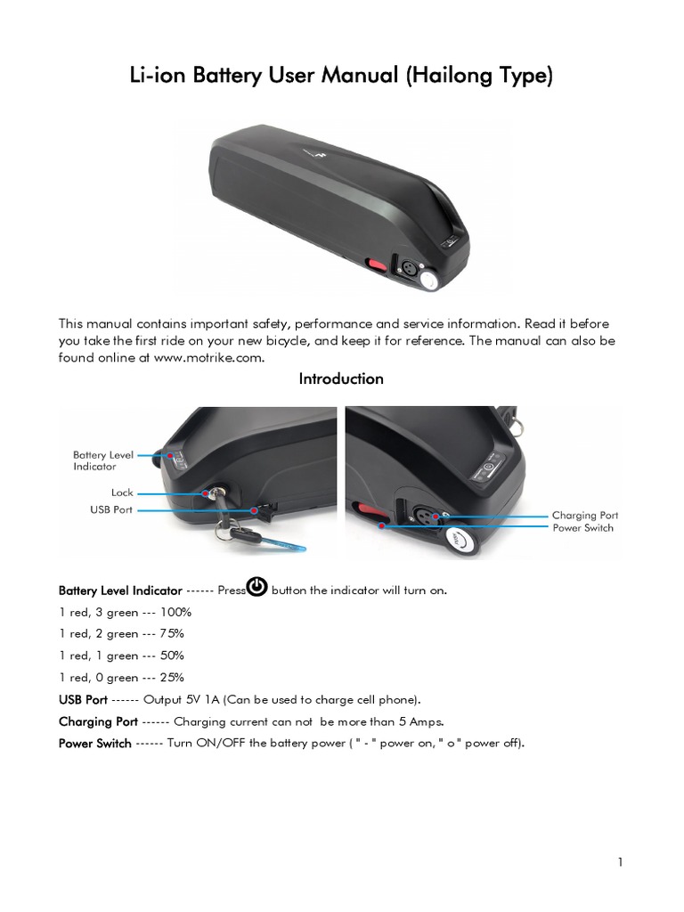 Li-Ion Battery User Manual (Hailong Type) | PDF | Electrical ...