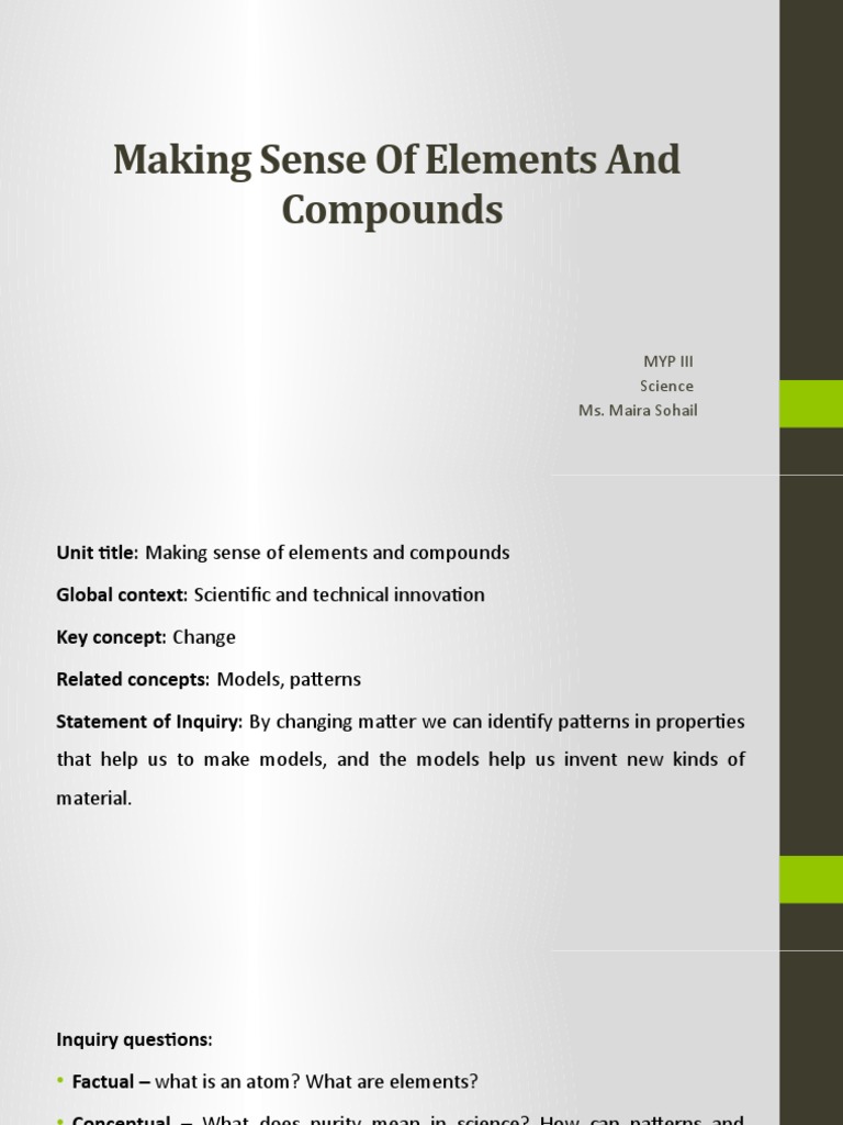 Elements and Compounds For MYP 3 | PDF | Atoms | Proton