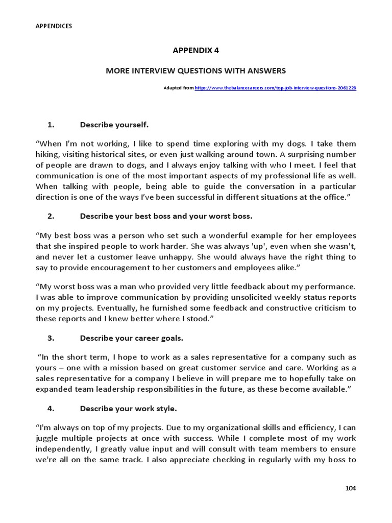 More Interview Questions With Answers: Appendix 4 | PDF | Sales ...