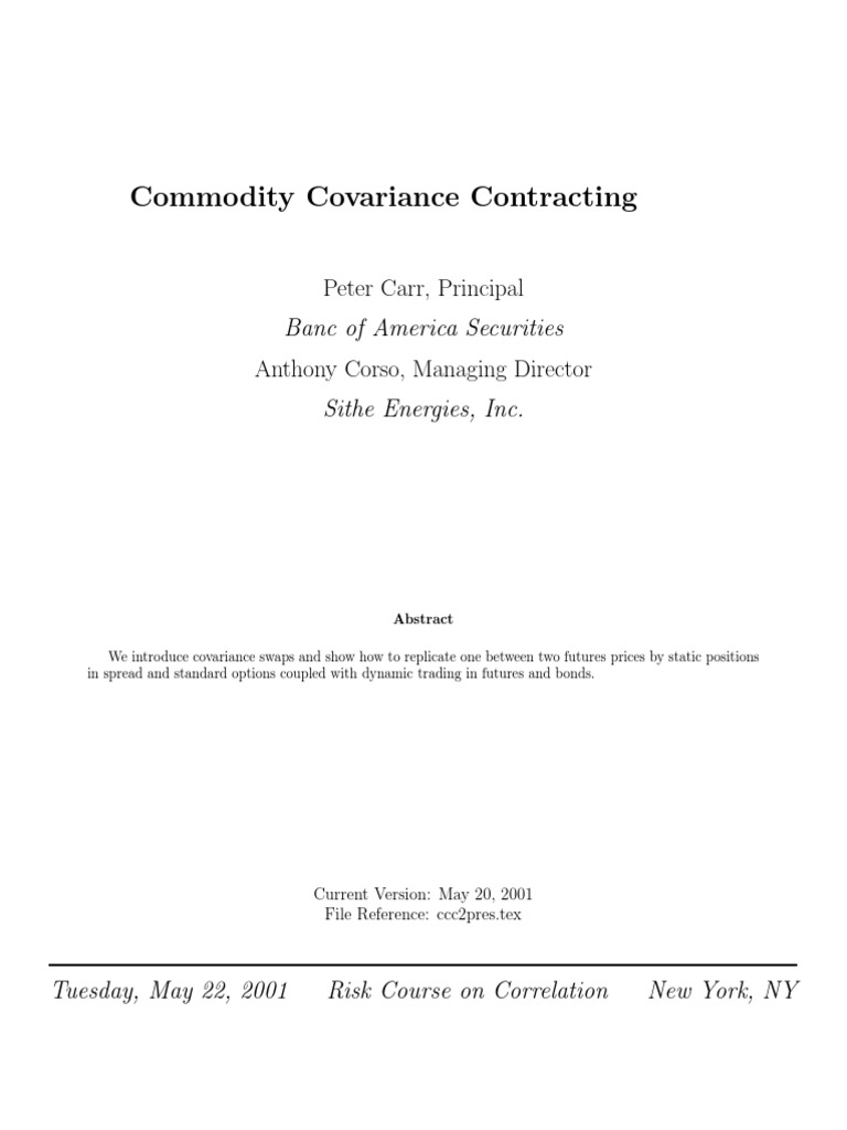 Commodity Covariance Contracting | PDF | Option (Finance) | Futures ...