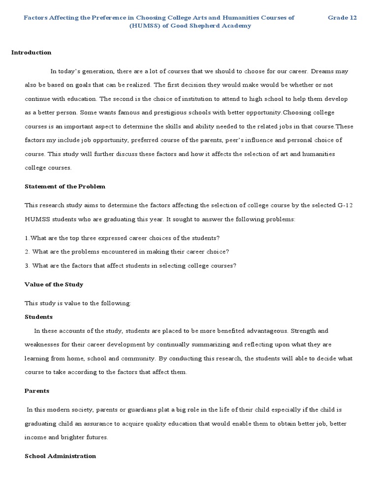 Factors Affecting The Preference in Choosing College Arts and ...