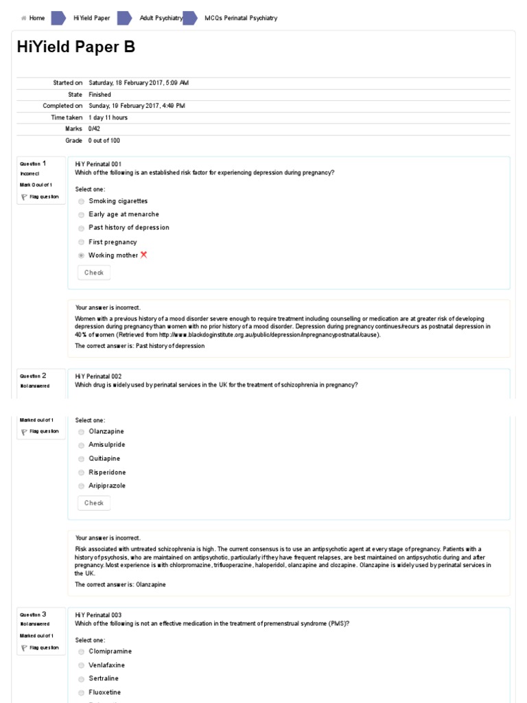 Perinatal Psychiatry MCQs and Answers | PDF | Premenstrual Syndrome ...