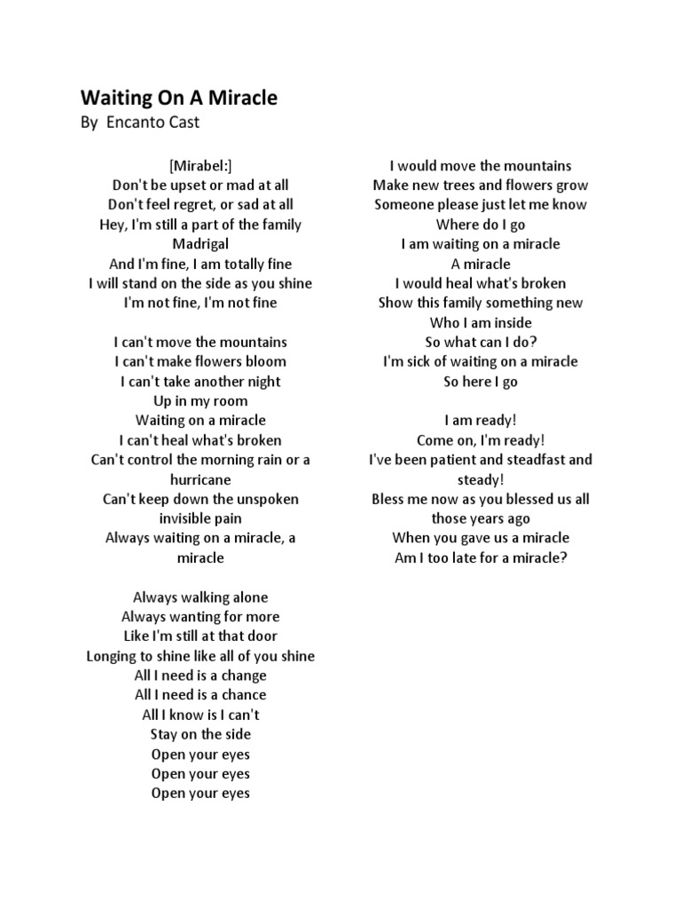 Waiting On A Miracle by Encanto Cast | PDF