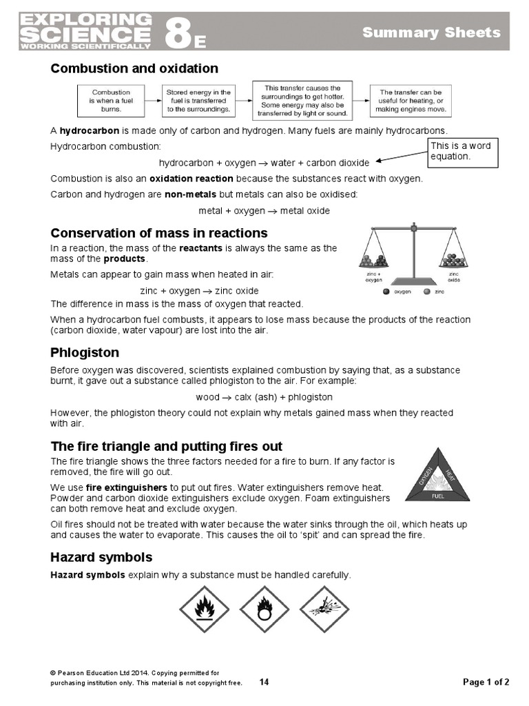 Combustion and Oxidation: Summary Sheets | PDF | Combustion | Oxide