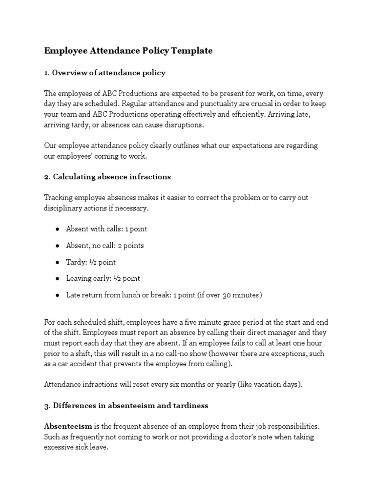 Employee Attendance Policy Template 1 | Descargar gratis PDF ...