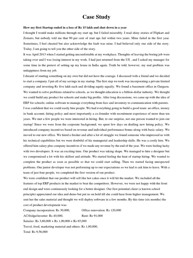 Case Study Startup Pdf Startup Company Small Business