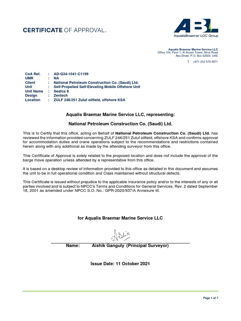 18 - Location Approval AD-G34-1041-C1199 Seafox 8 LCoA ZULF 246-251 ...