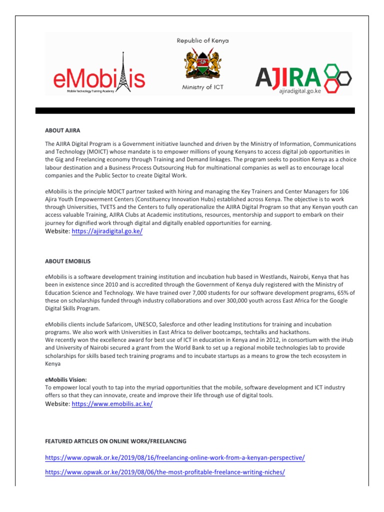 An Introduction to Kenya's AJIRA Digital Program and Partners eMobilis ...