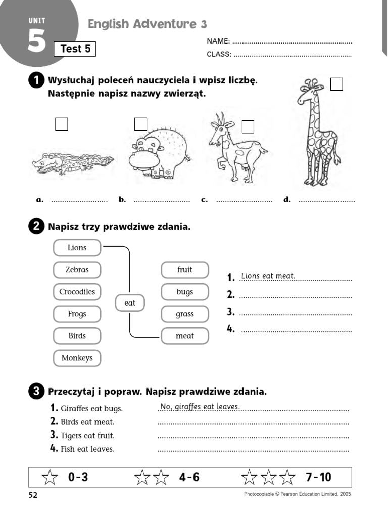 English Adventure 3 Unit Test 5 | PDF
