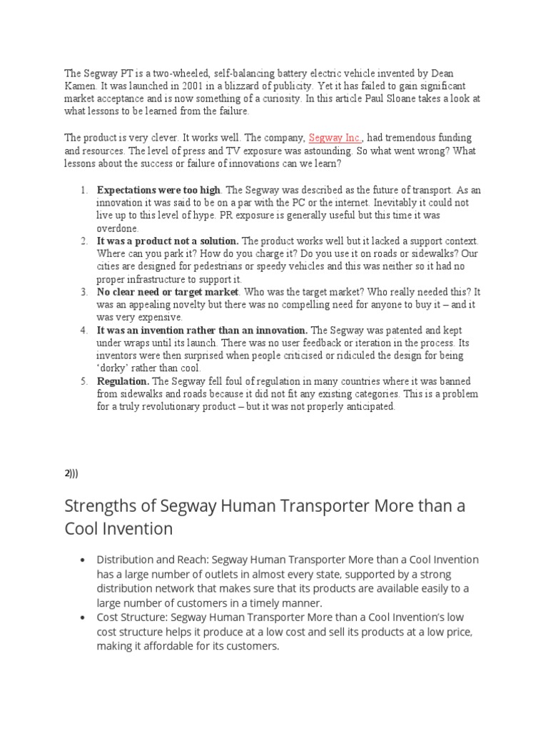 Strengths of Segway Human Transporter More Than A Cool Invention | PDF ...