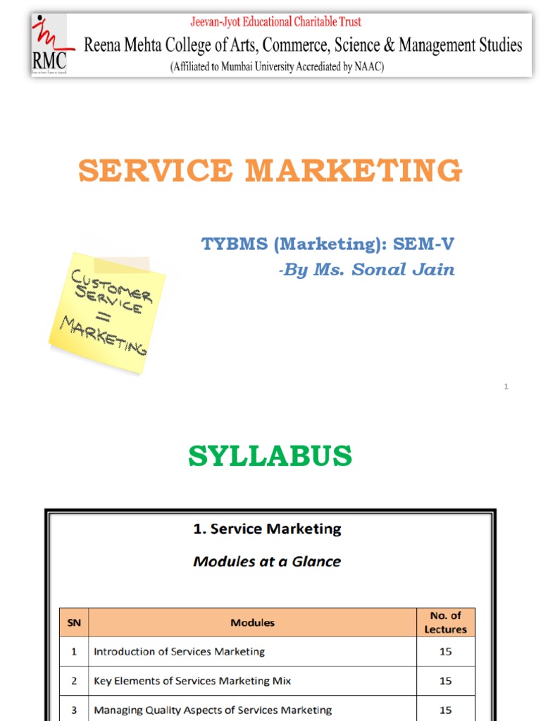 Service Marketing Unit-I & III - TYBMS | PDF | Marketing | Consumer Behaviour