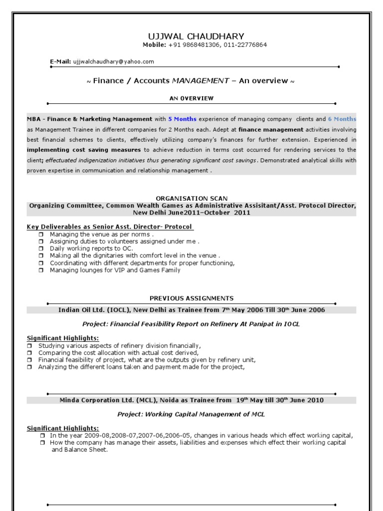 Ujjwal Resume | PDF | Working Capital | Economies