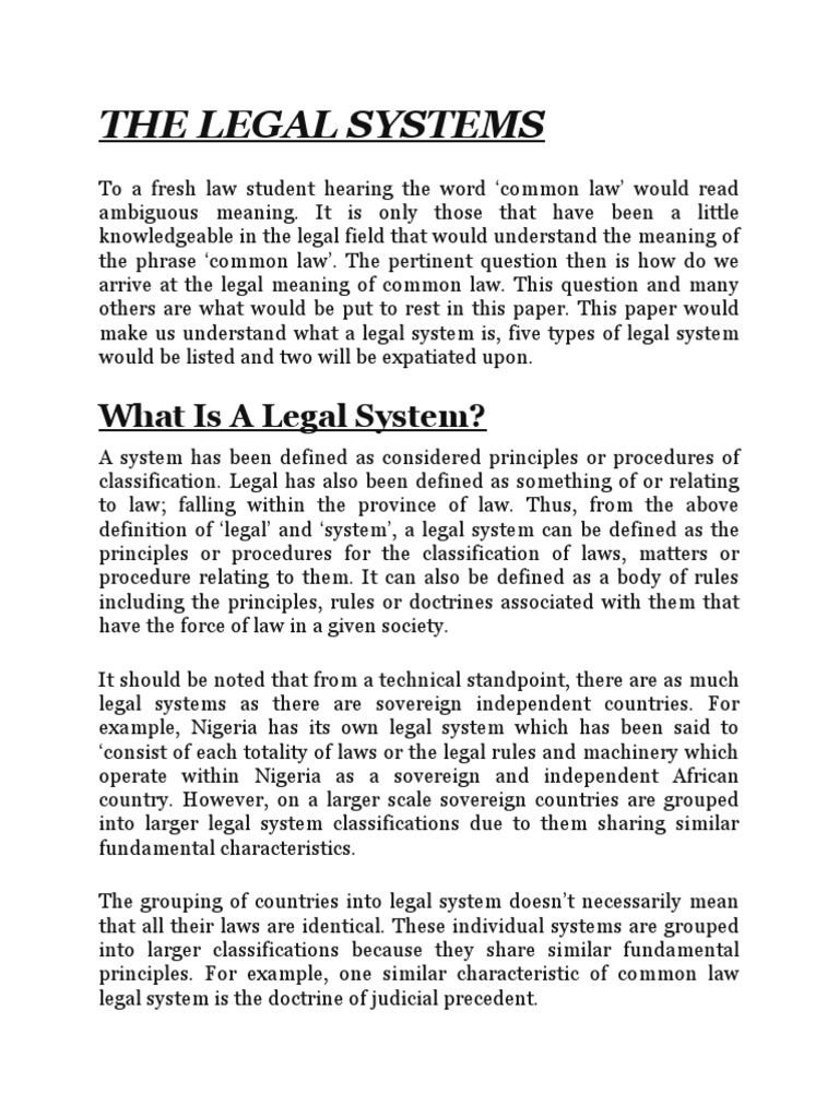 The Legal Systems: What Is A Legal System? | PDF | Precedent | Civil ...