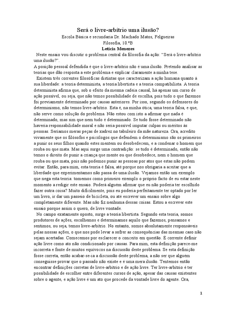 Ensaio Filosófico | PDF | Livre arbítrio | Teoria