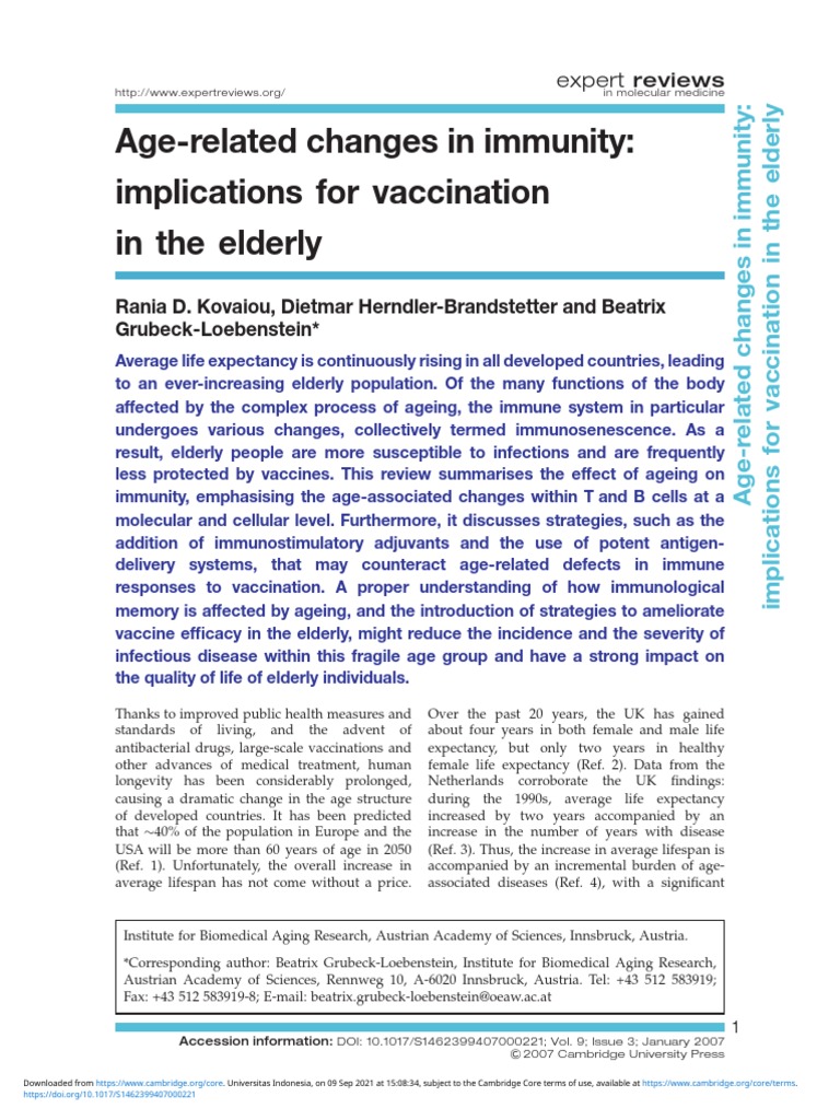 Age Related Changes in Immunity Implications For Vaccination in The ...