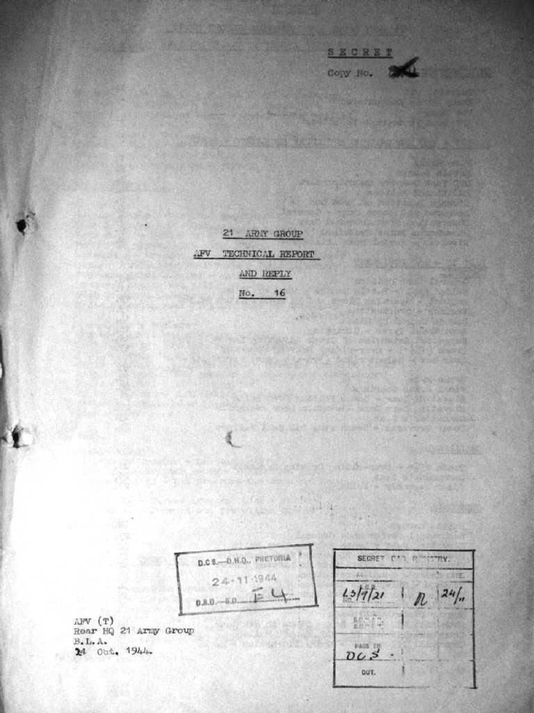 21 Army Group AFV Technical Report and Reply 16 (Tiger II) | PDF