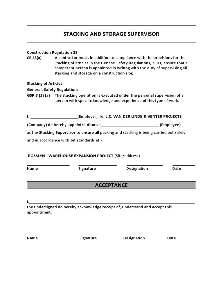 Stacking and Storage Supervisor | PDF