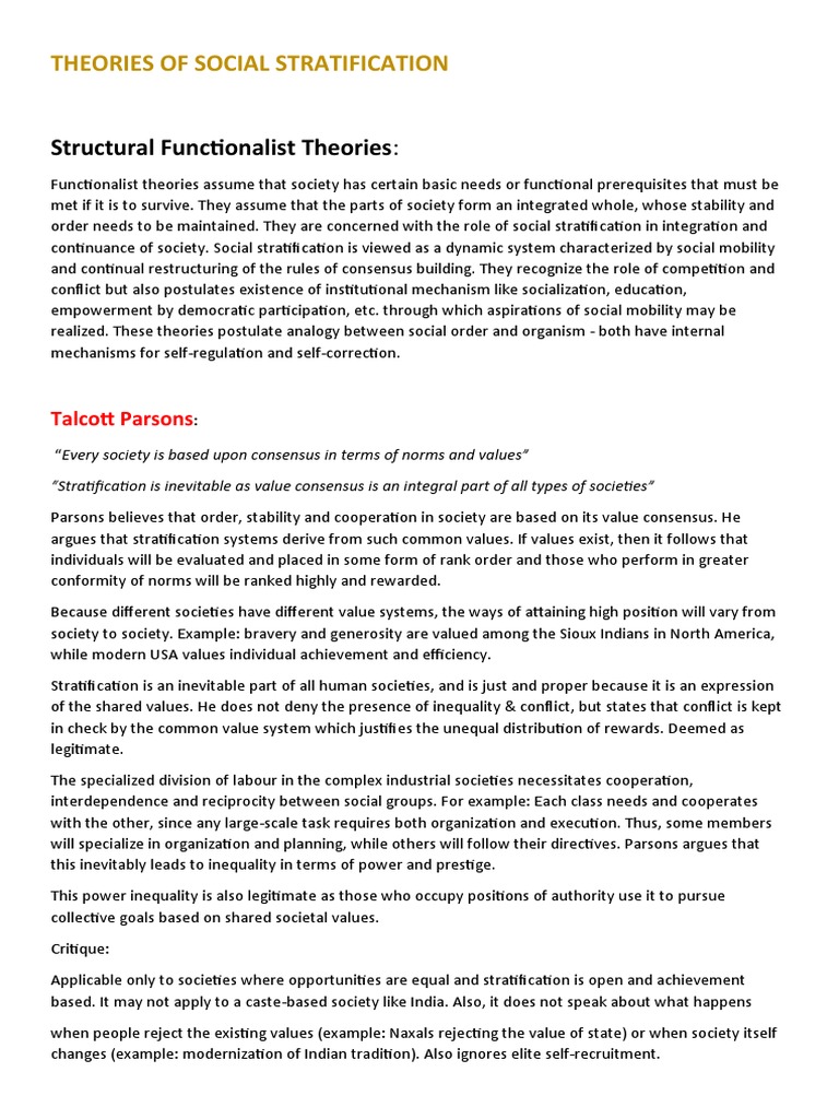 Theories of Social Stratification | PDF | Social Stratification | Society